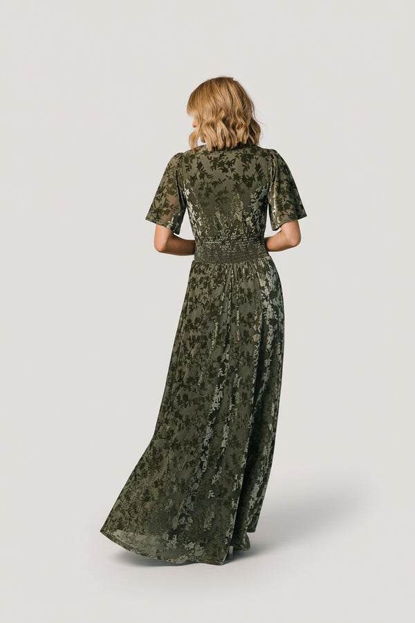Veronica Velvet Maxi Dress | Dark Sage – Baltic Born