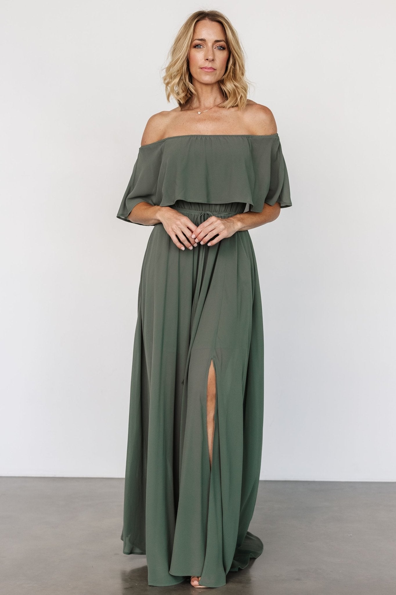 Victoria Off Shoulder Maxi Dress | Dark Sage – Baltic Born