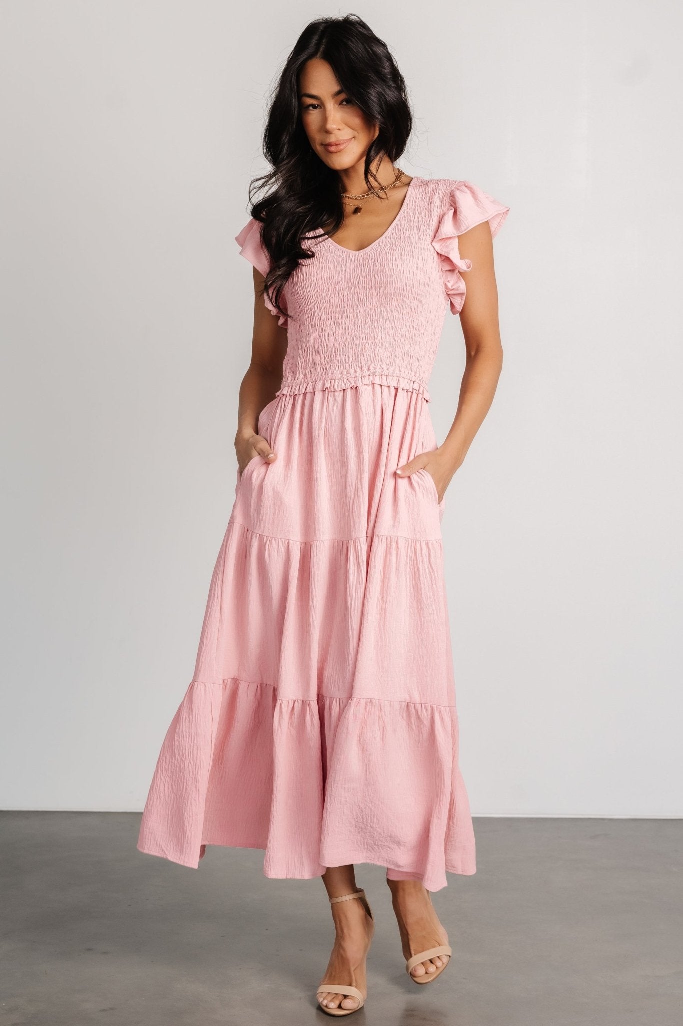 Afton Smocked Tiered Dress | Sand | Baltic Born