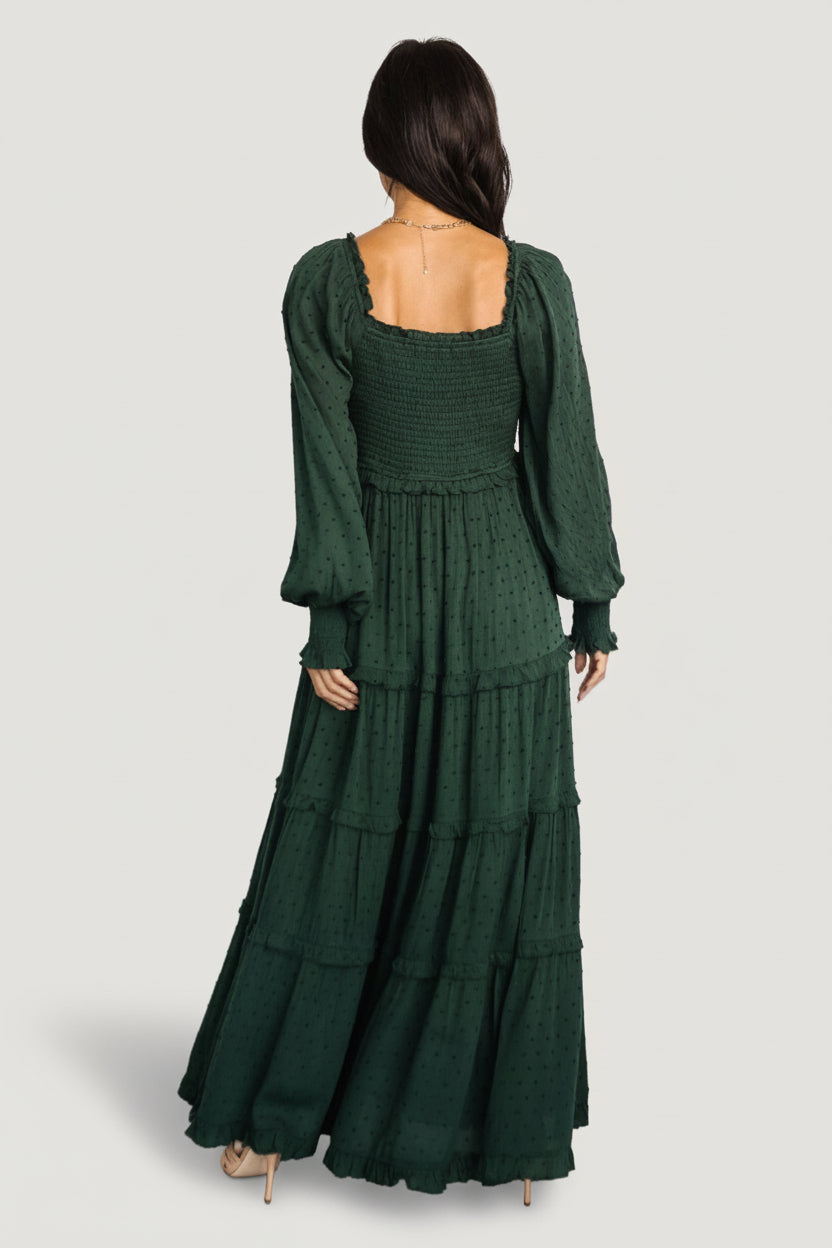 Amanda Smocked Dotted Maxi Dress | Evergreen – Baltic Born