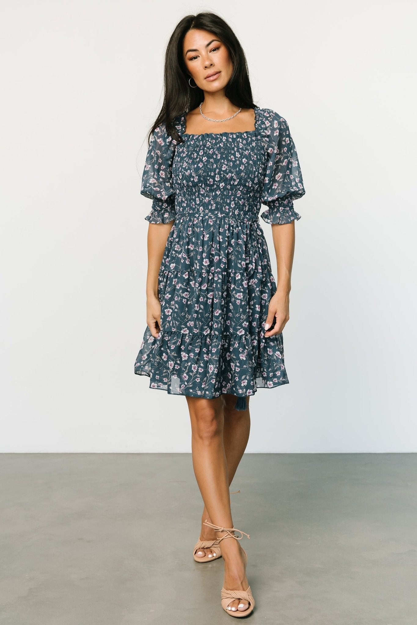 Azlyn Smocked Short Dress | Green + Pink Floral | Baltic Born