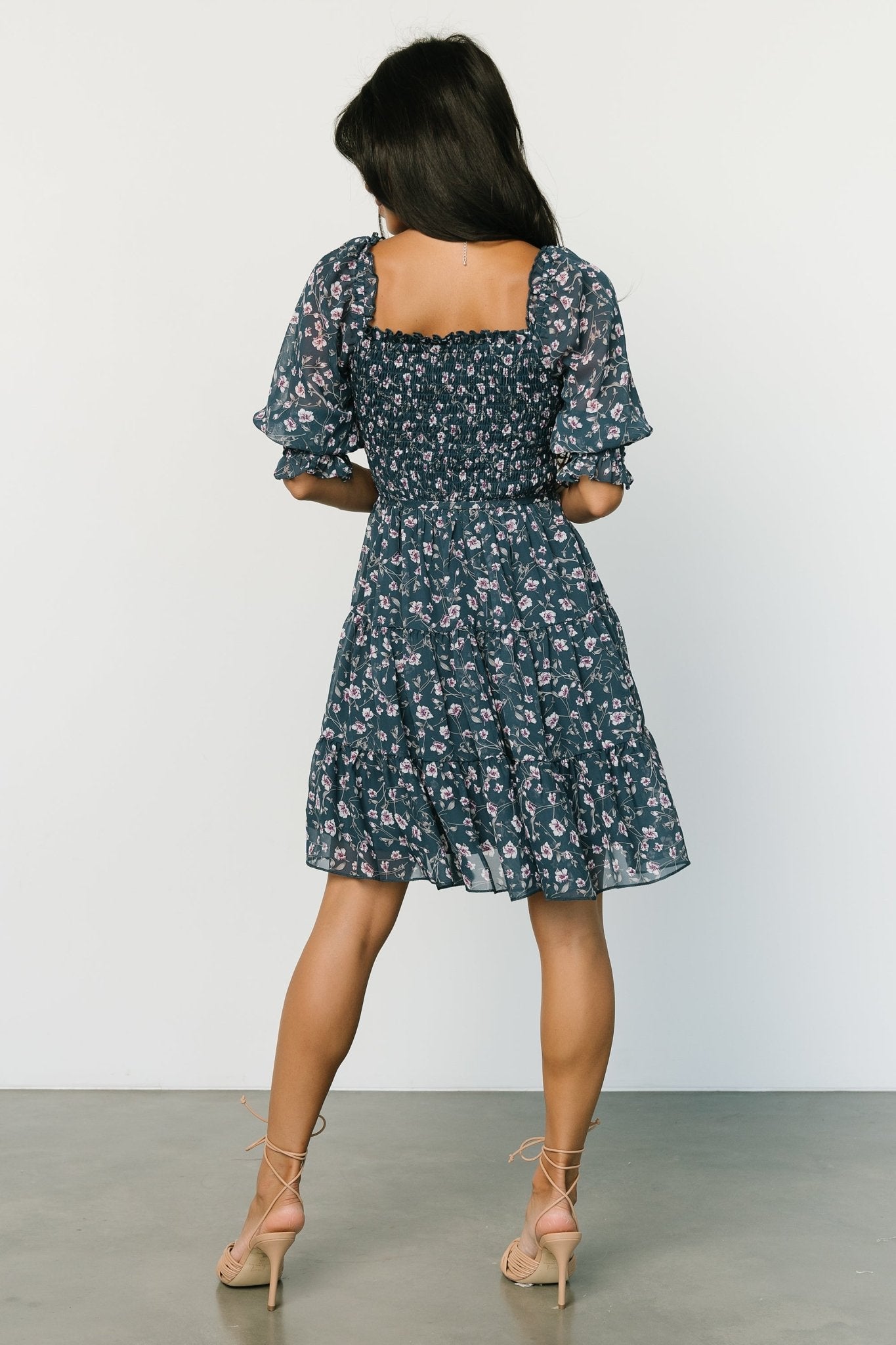 Azlyn Smocked Short Dress | Green + Pink Floral | Baltic Born