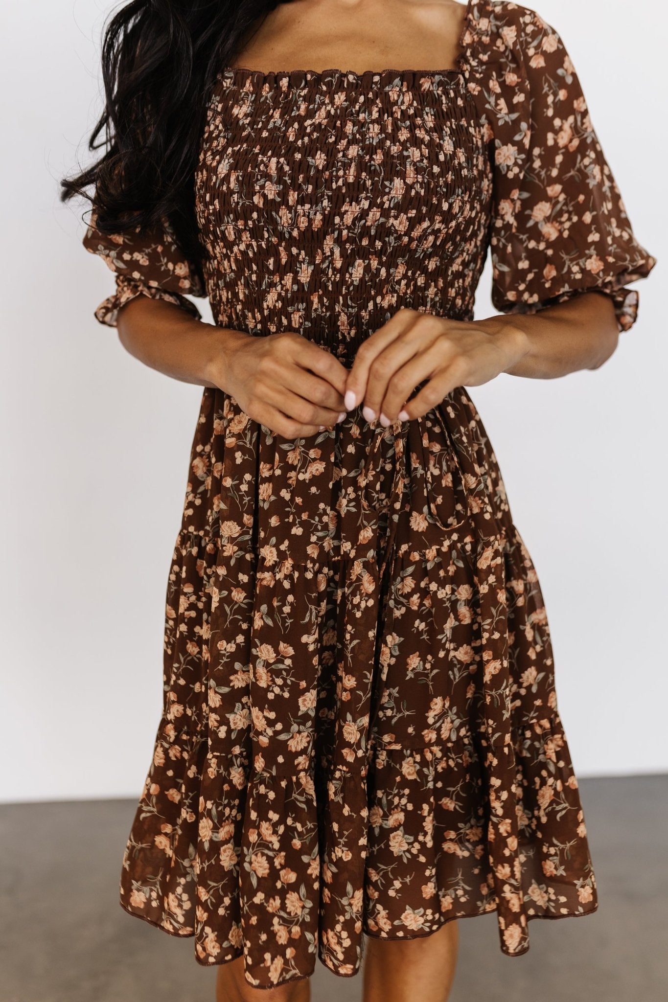 Azlyn Smocked Short Dress | Green + Pink Floral | Baltic Born