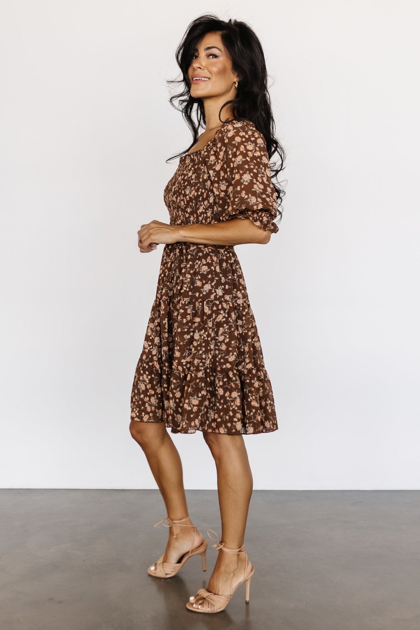 Azlyn Smocked Short Dress | Green + Pink Floral | Baltic Born