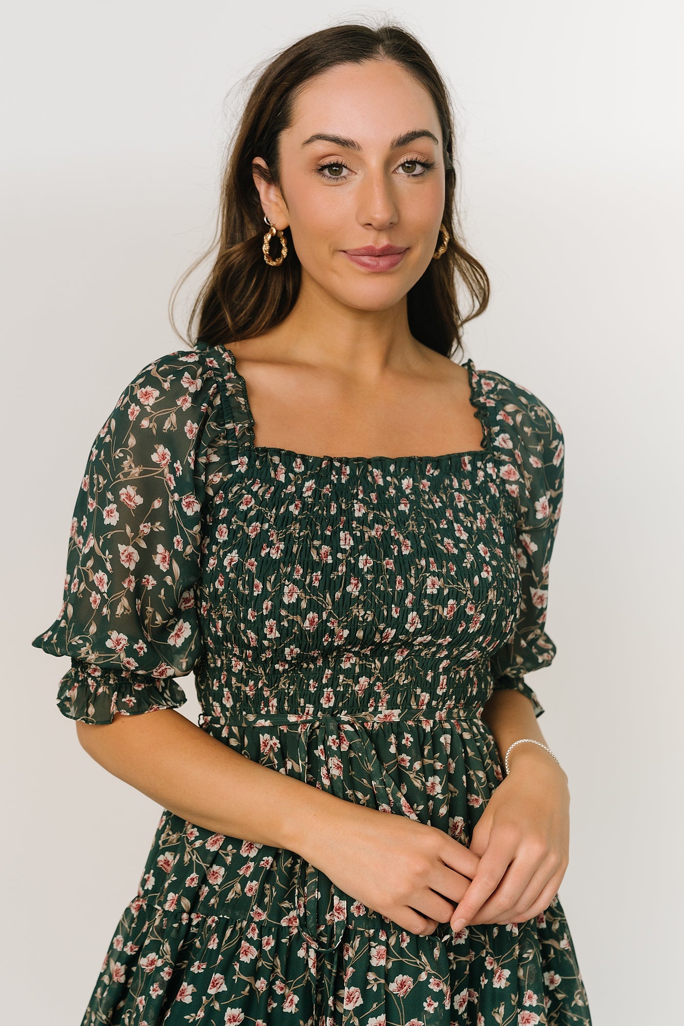 Azlyn Smocked Short Dress | Green + Pink Floral – Baltic Born