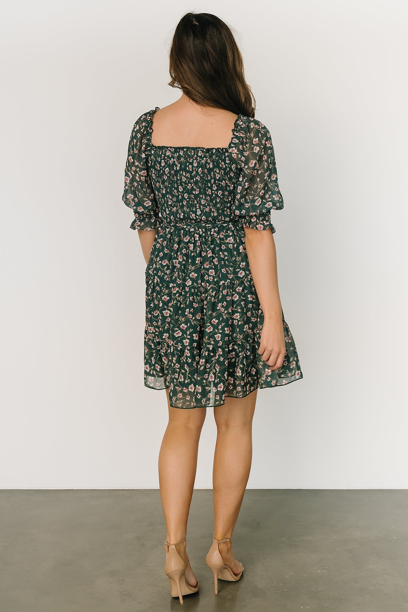 Azlyn Smocked Short Dress | Green + Pink Floral | Baltic Born