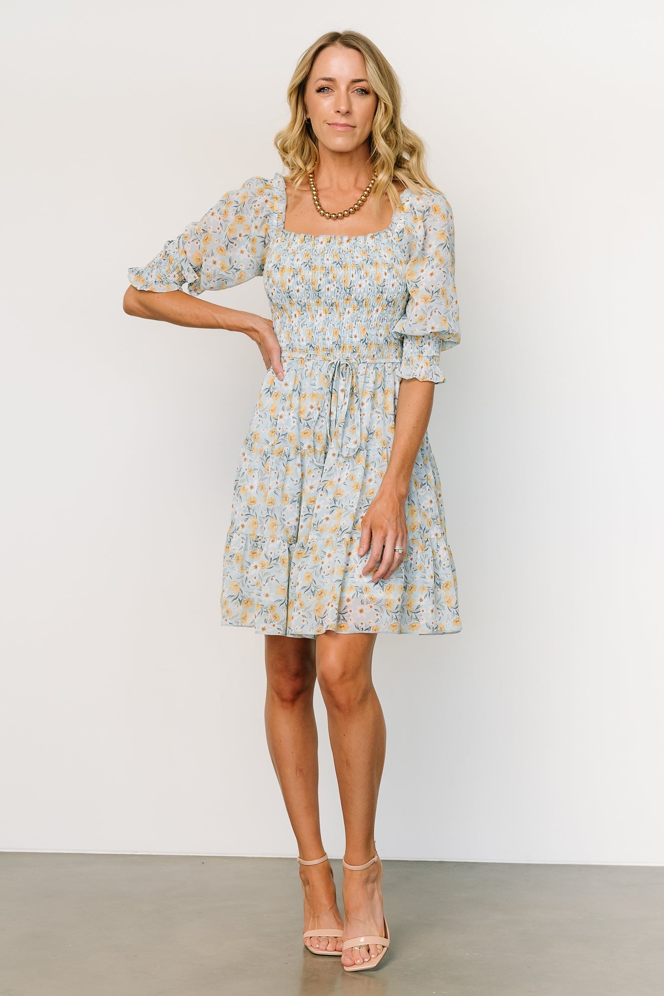 Azlyn Smocked Short Dress | Green + Pink Floral | Baltic Born