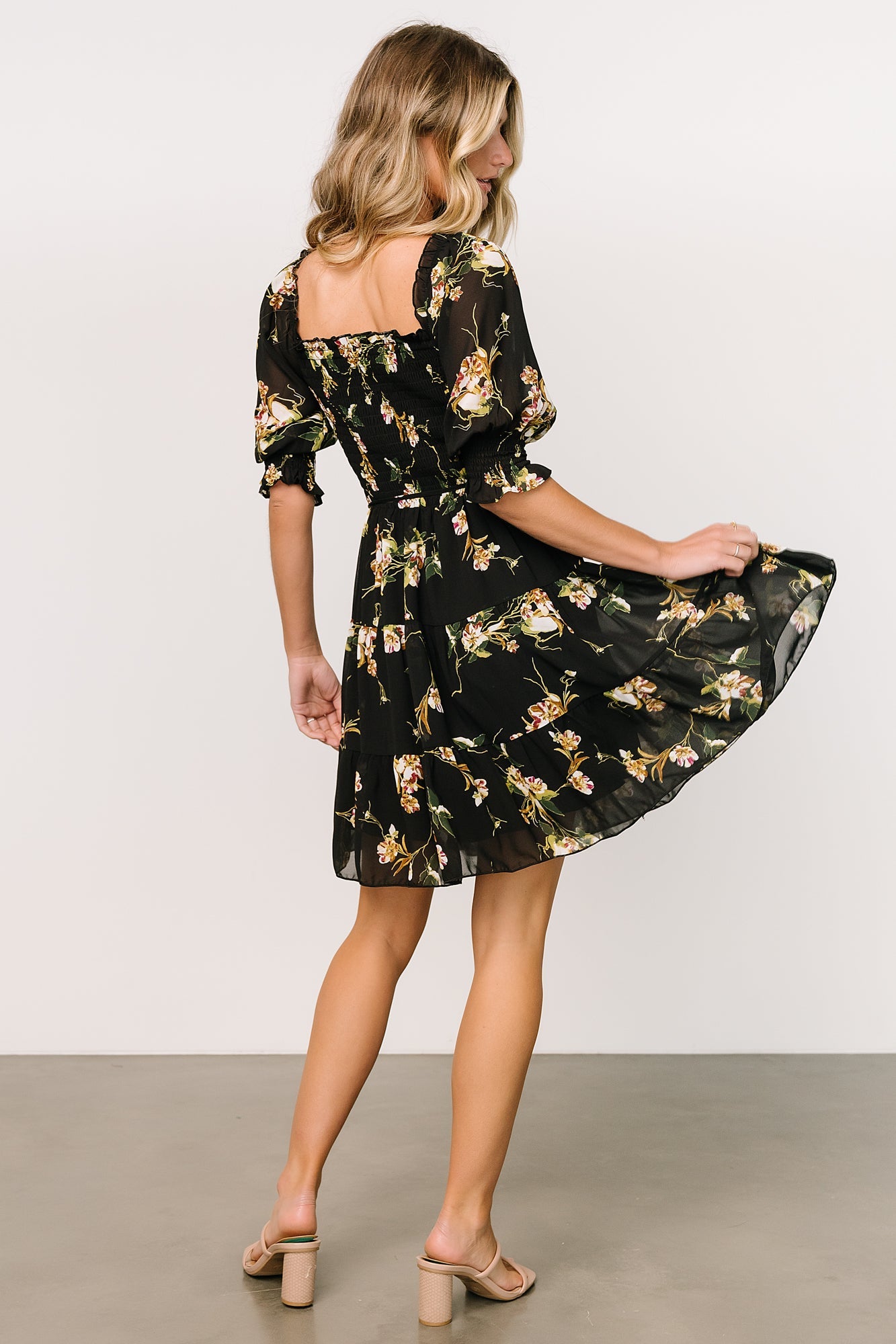 Azlyn Smocked Short Dress | Green + Pink Floral | Baltic Born