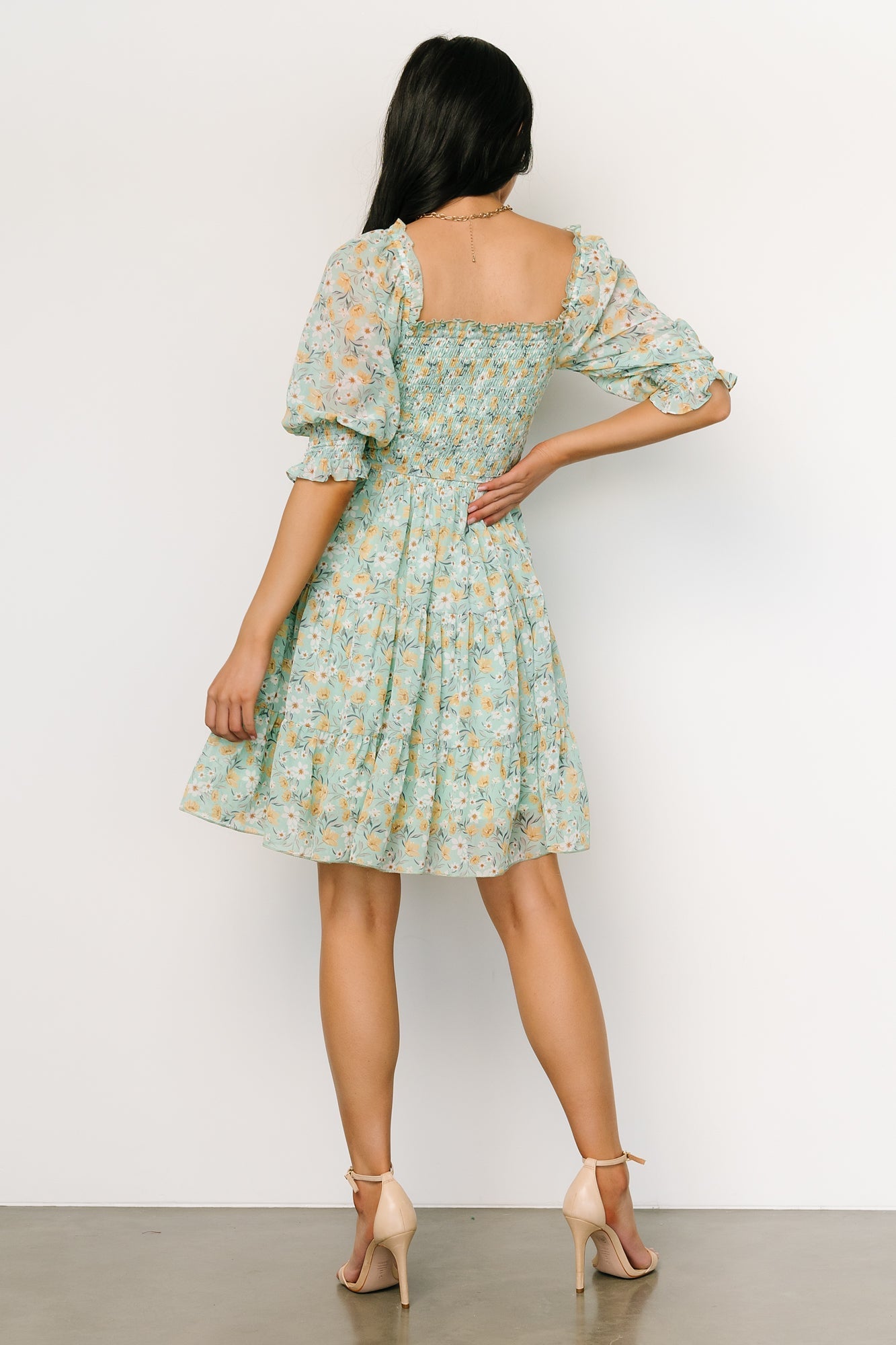 Azlyn Smocked Short Dress | Green + Pink Floral | Baltic Born