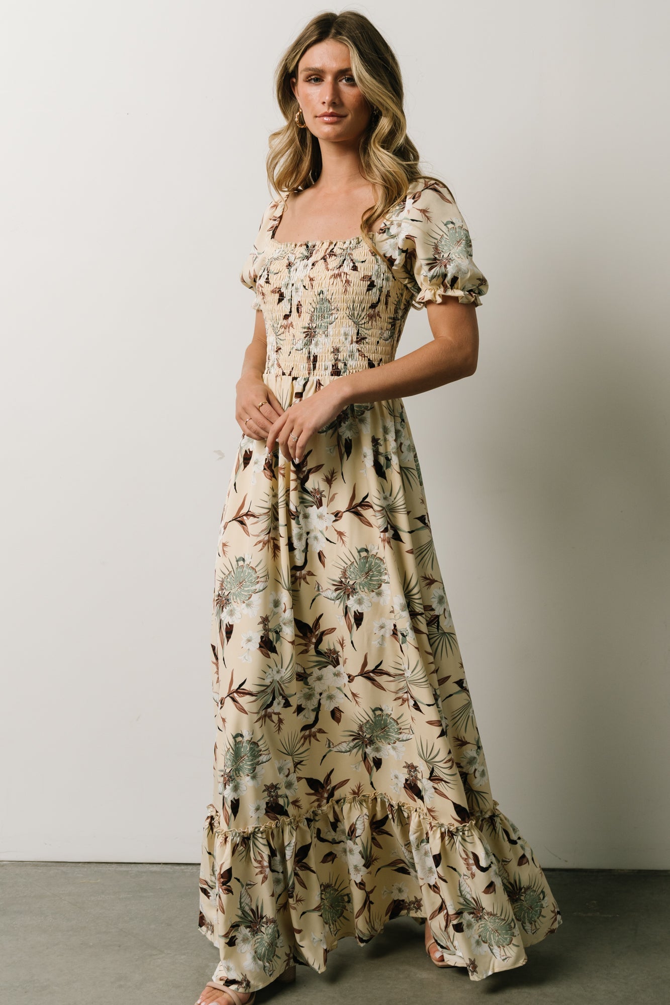Capri Smocked Maxi Dress | White Multi Print | Baltic Born