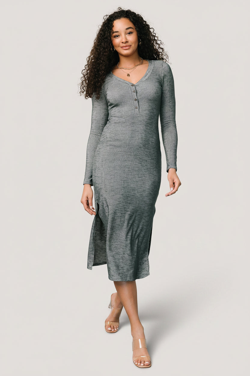 Denver Ribbed Midi Dress | Heathered Jade | Baltic Born