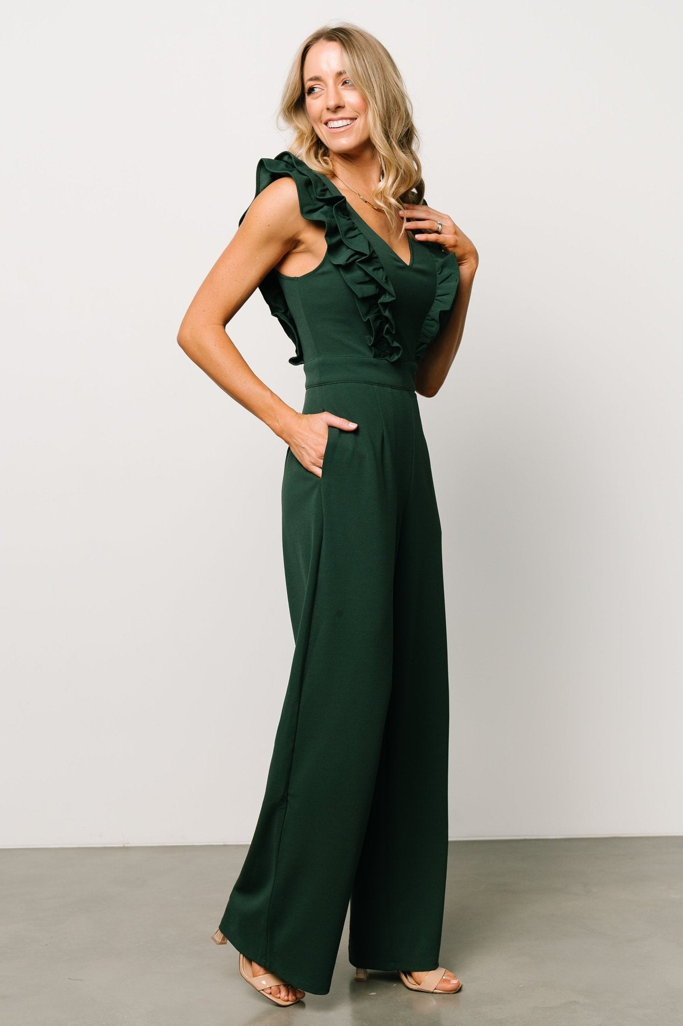 Descanso Ruffle Jumpsuit | Dark Green | Baltic Born