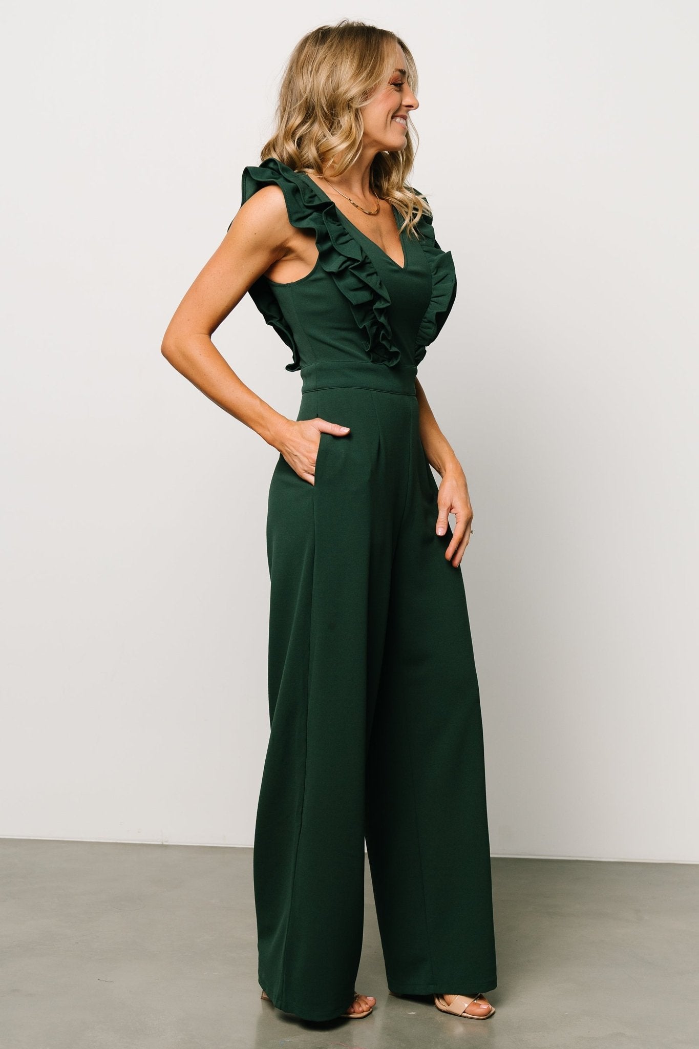 Descanso Ruffle Jumpsuit | Dark Green | Baltic Born