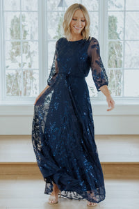 Destiny Sequin Maxi Dress | Navy | Baltic Born