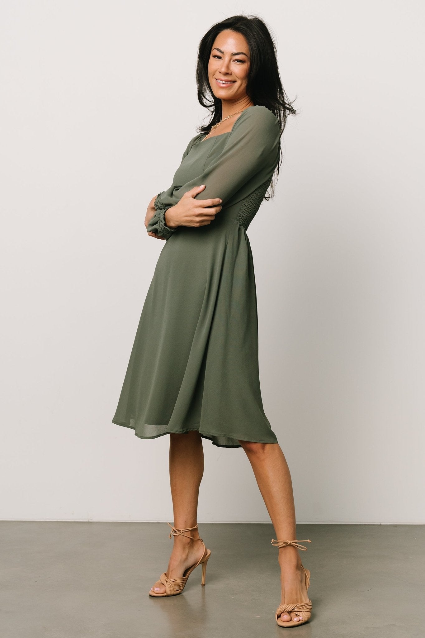 Elise Short Dress | Dark Sage – Baltic Born