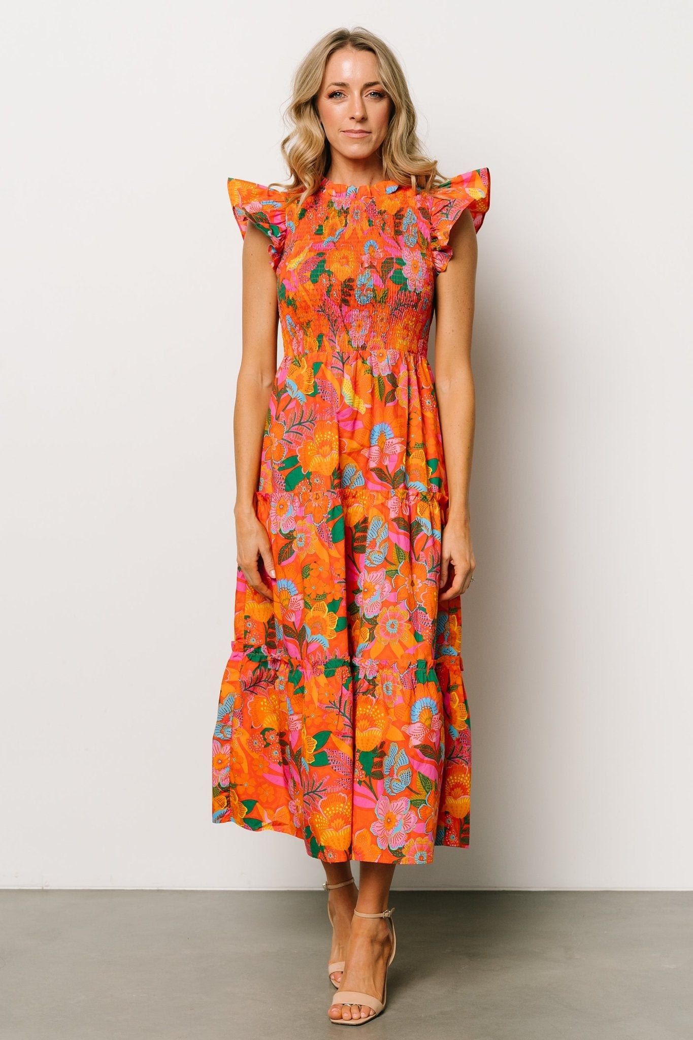 Emily Smocked Tier Dress | Orange Floral | Baltic Born