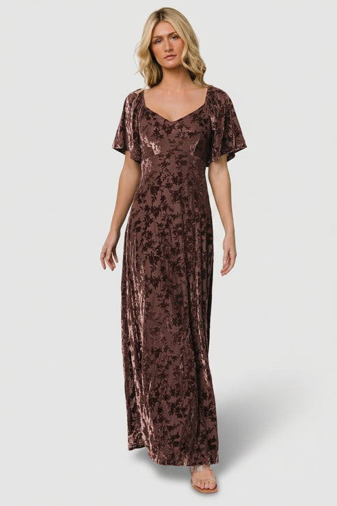 Everley Velvet Maxi Dress in Espresso | Baltic Born