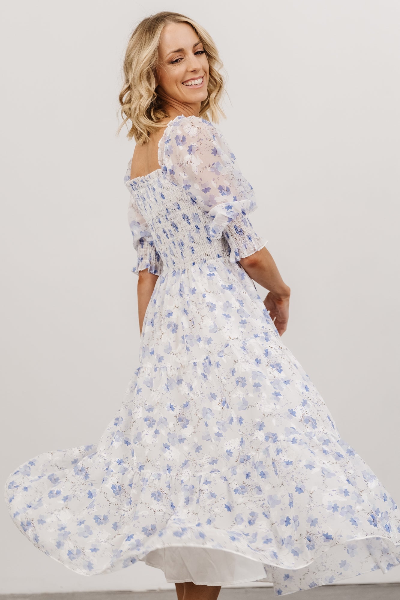 Fabian Jacquard Midi Dress | Blue Floral | Baltic Born