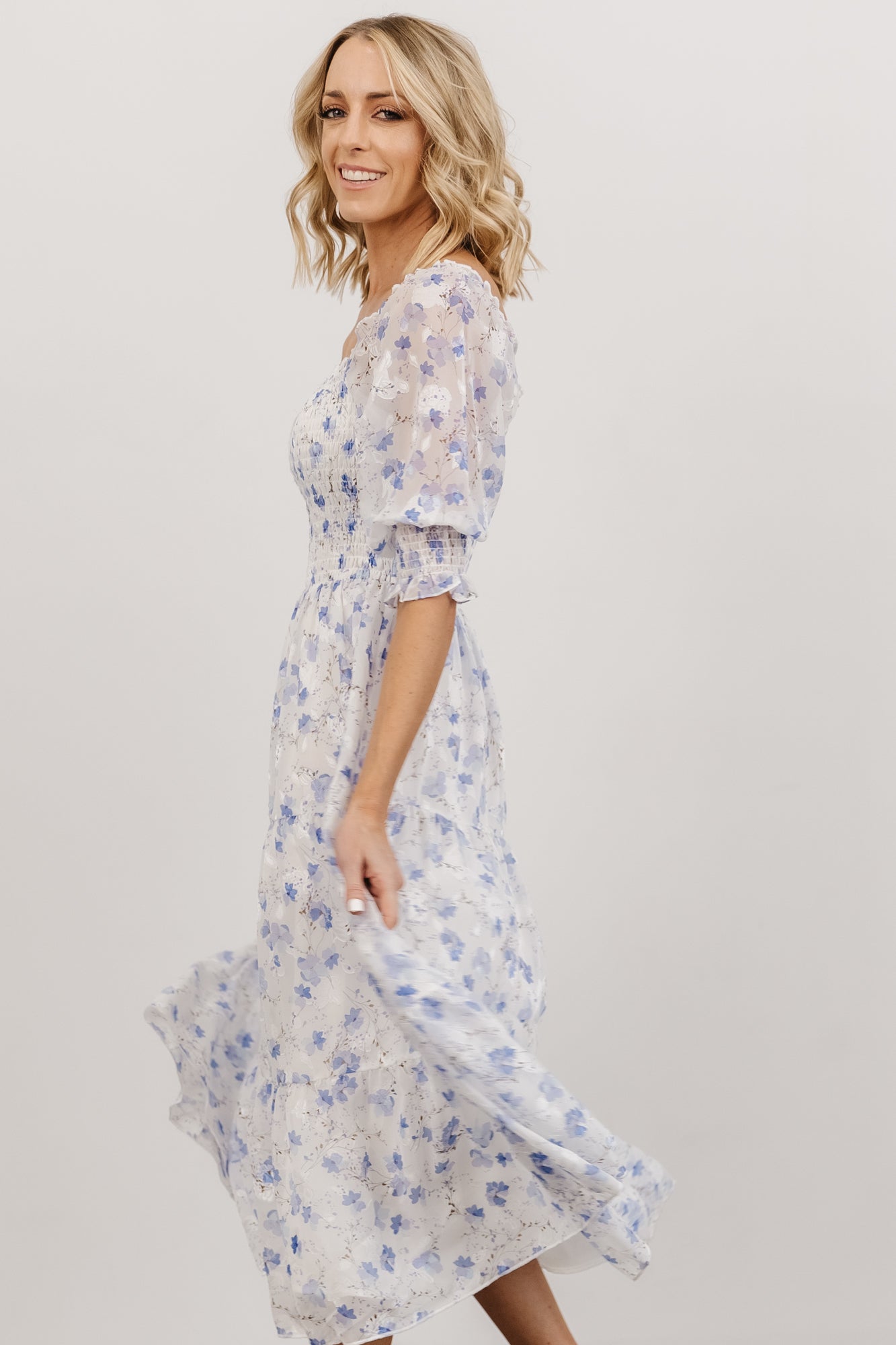 Fabian Jacquard Midi Dress | Blue Floral | Baltic Born