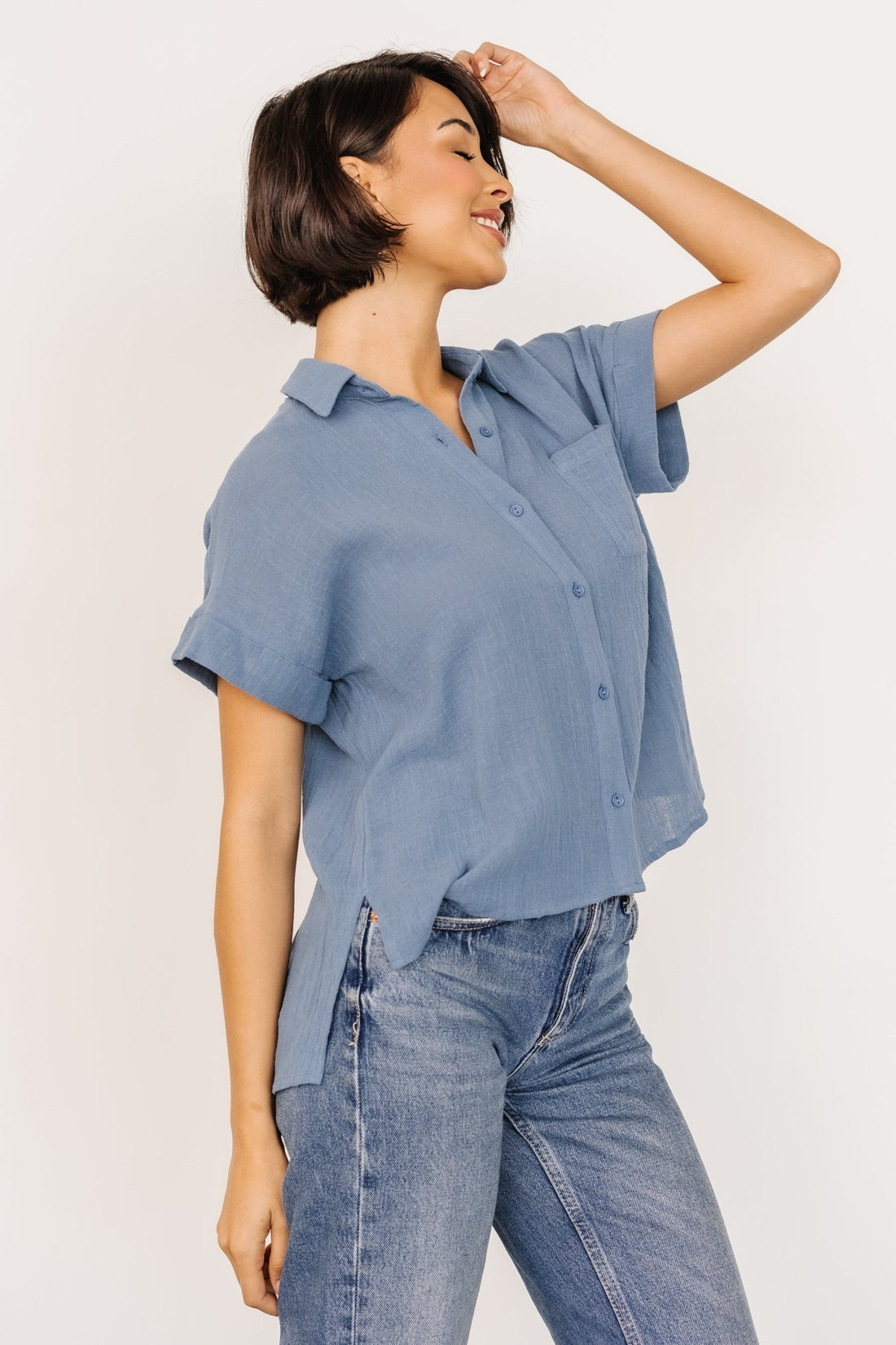 Hammond Cotton Button-Up Top - Slate Blue | Baltic Born