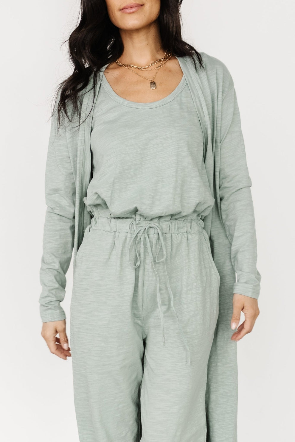 Janae Jumpsuit & Cardigan Set, Sage | Baltic Born