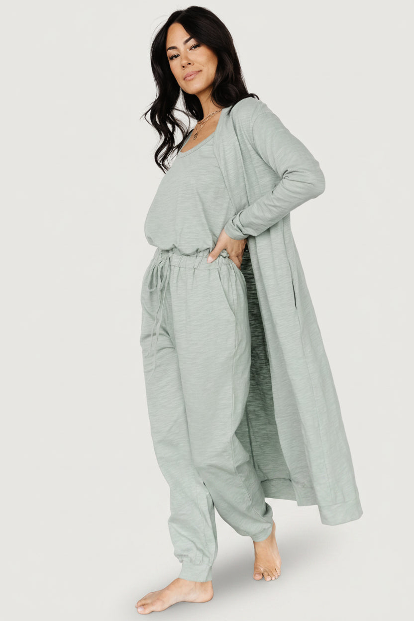 Janae Jumpsuit & Cardigan Set, Sage | Baltic Born