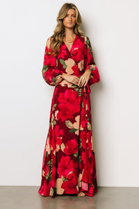 Katinka Wrap Maxi Dress | Burgundy Multi Floral | Baltic Born