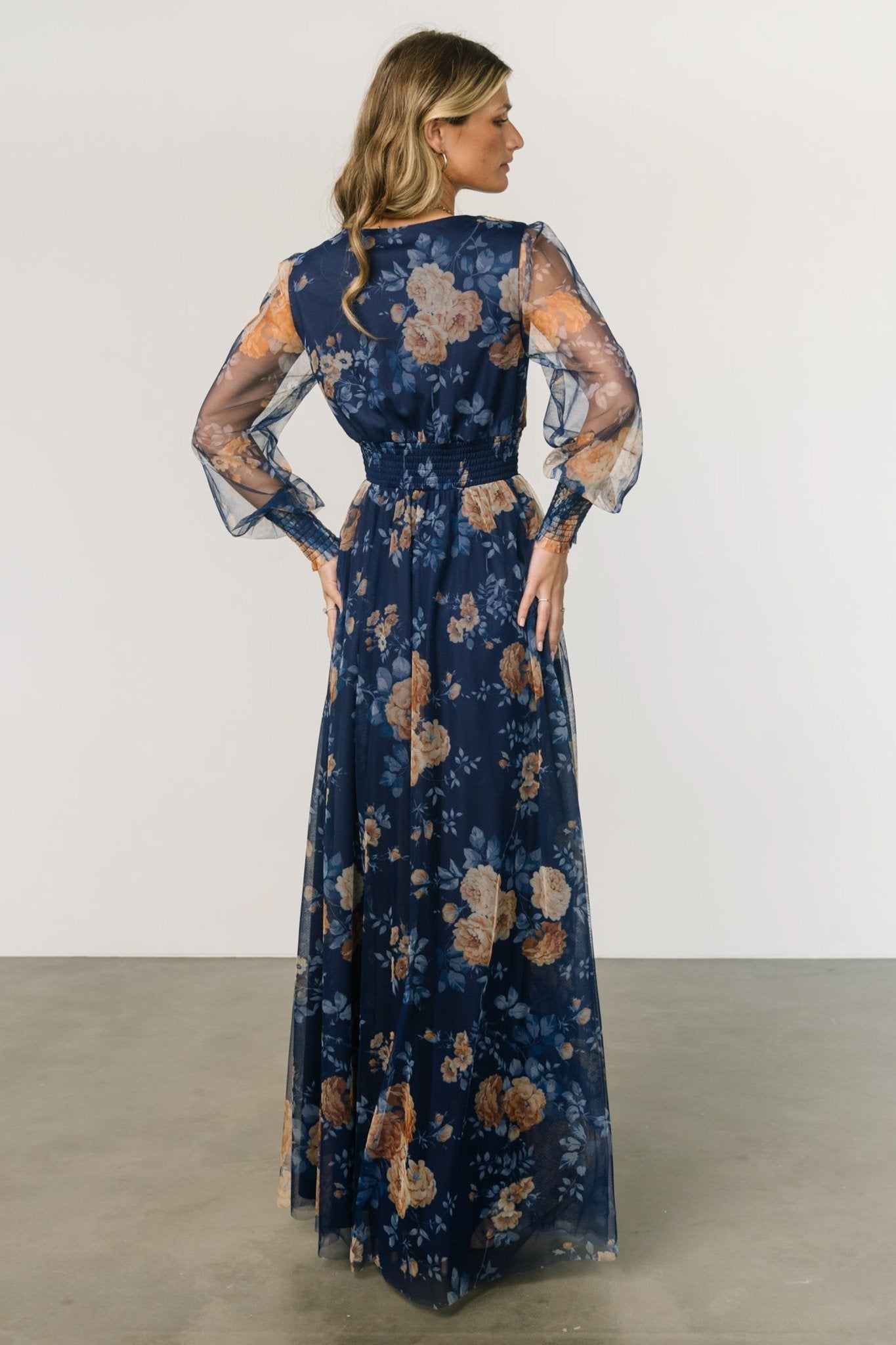 Layla Tulle Maxi Dress | Blue + Golden Floral | Baltic Born