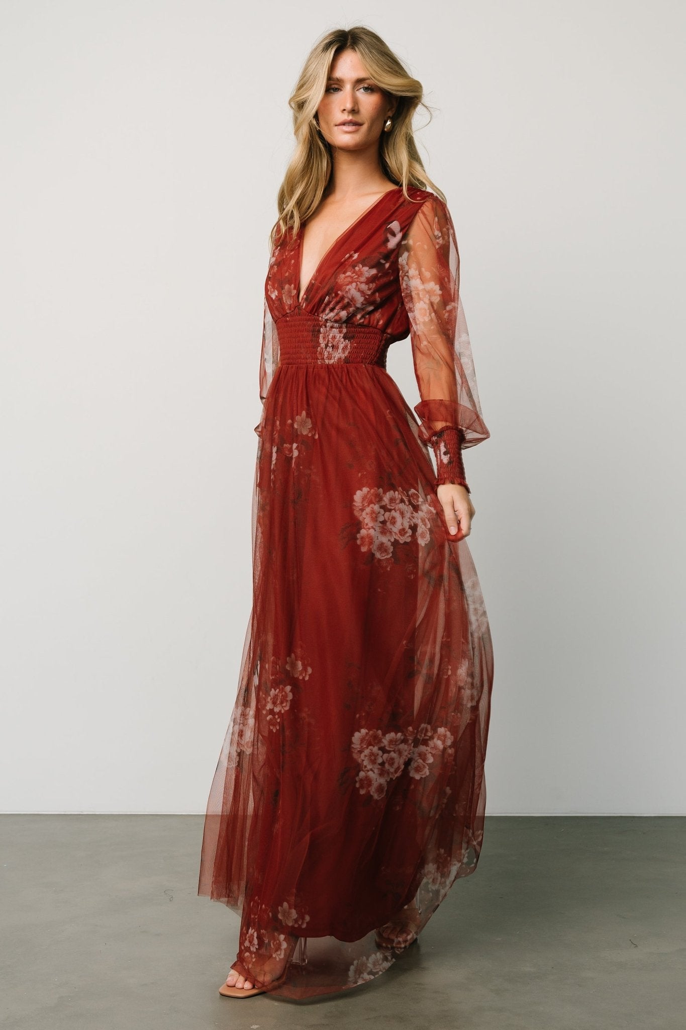 Layla Tulle Maxi Dress | Rust Floral | Baltic Born