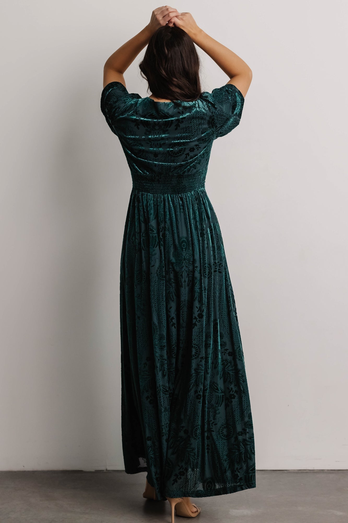 Leslie Velvet Maxi Dress | Bronze + Jade | Baltic Born