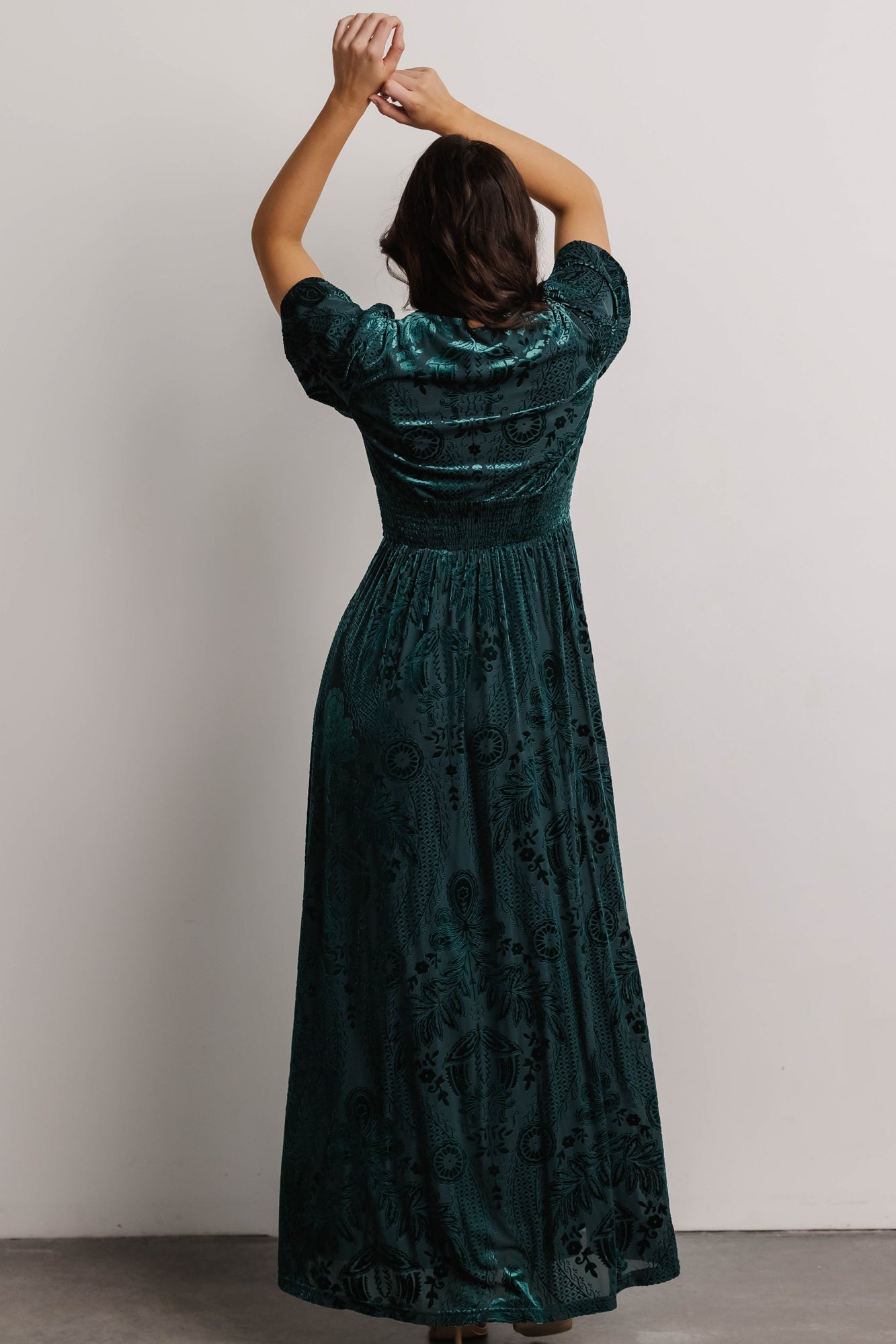 Leslie Velvet Maxi Dress | Bronze + Jade | Baltic Born