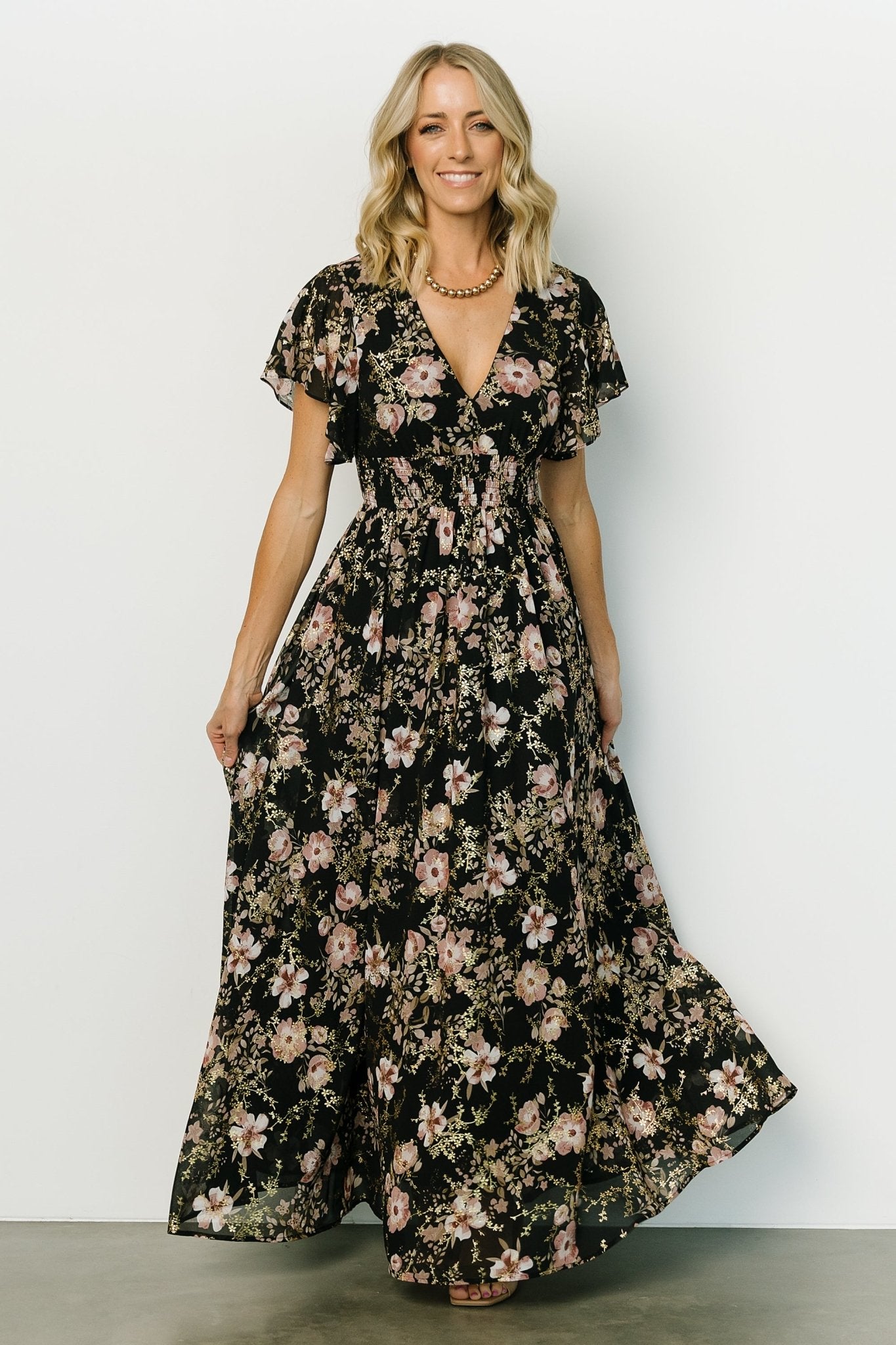 Lynlee Metallic Maxi Dress | Black + Mauve – Baltic Born