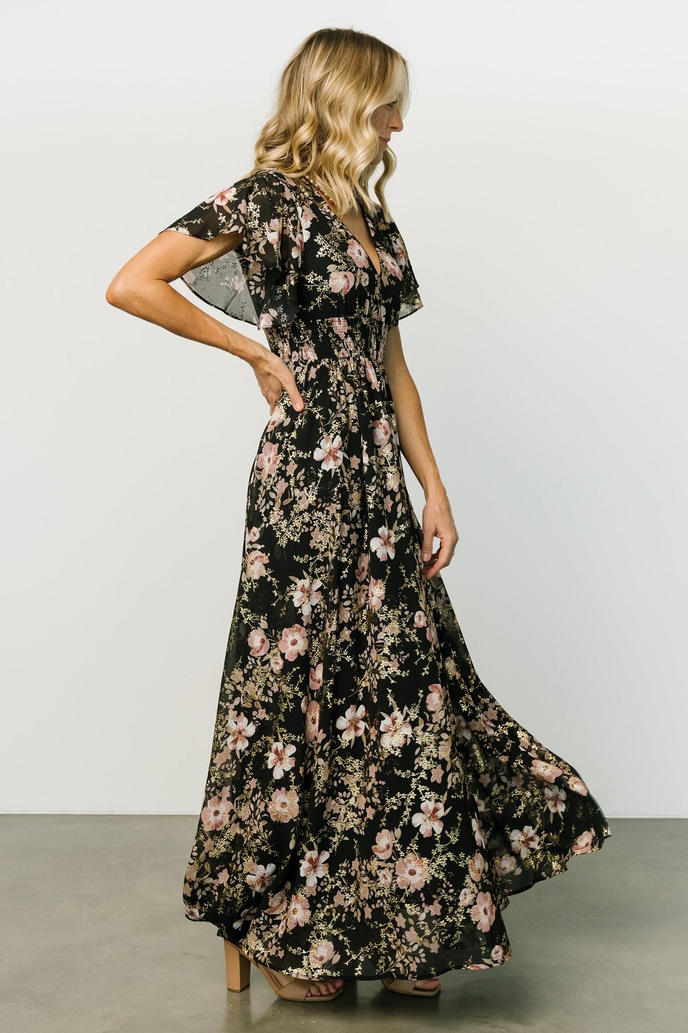 Lynlee Metallic Maxi Dress | Black + Mauve – Baltic Born