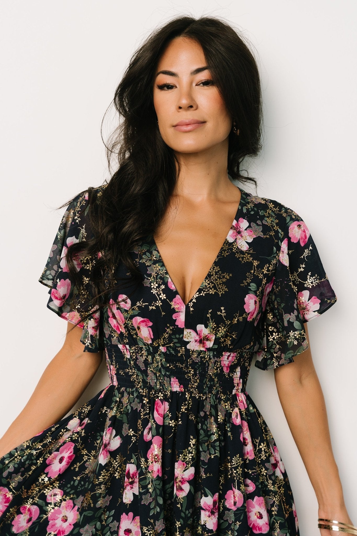 Lynlee Metallic Maxi Dress | Off White Print | Baltic Born