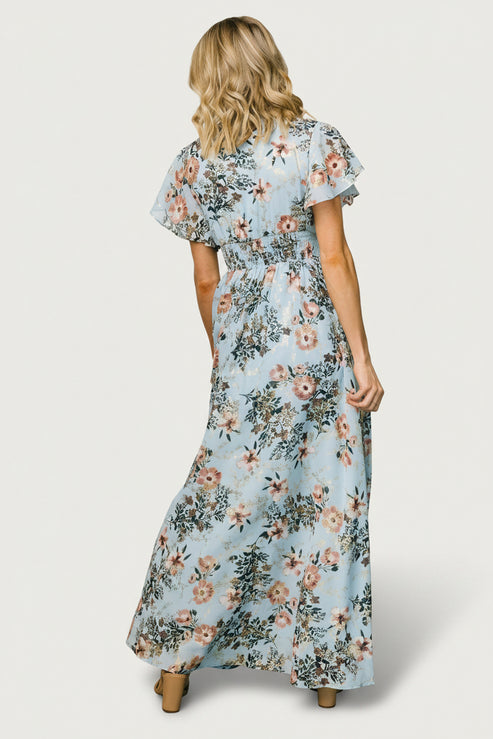 Lynlee Metallic Maxi Dress - Light Blue | Baltic Born