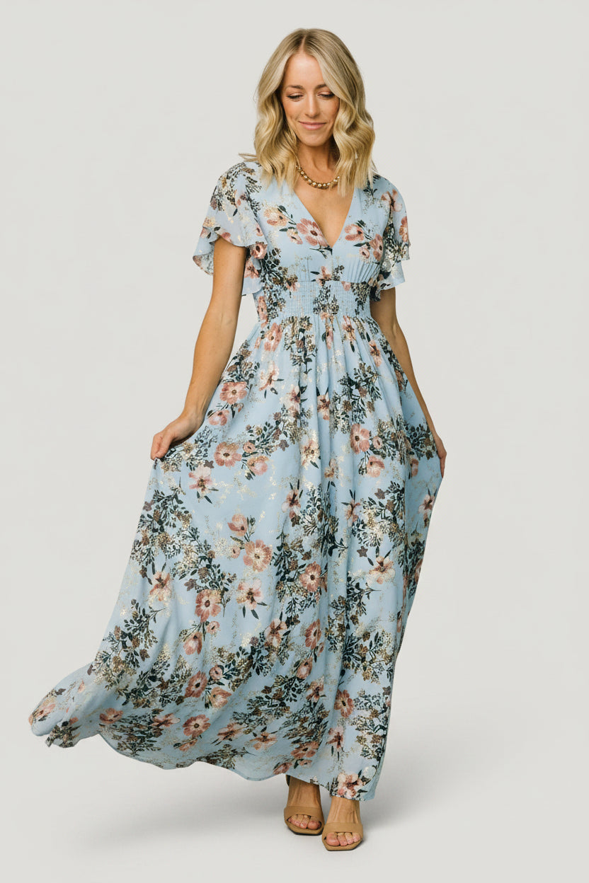 Lynlee Metallic Maxi Dress | Light Blue – Baltic Born