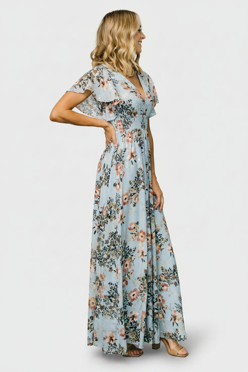 Lynlee Metallic Maxi Dress - Light Blue | Baltic Born