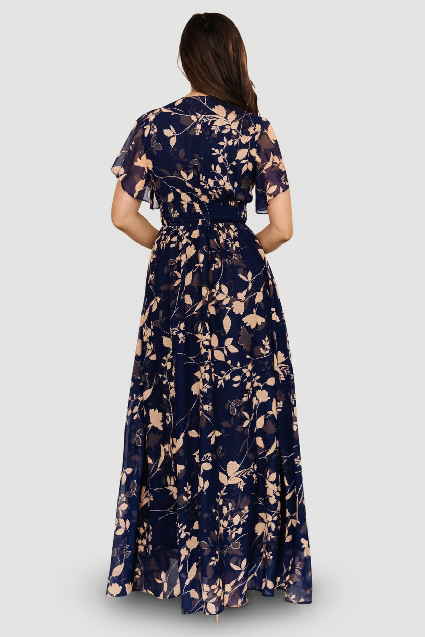 Lynlee Metallic Maxi Dress - Navy V-Neck Maxi | Baltic Born