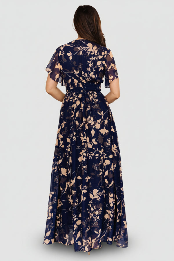 Lynlee Metallic Maxi Dress - Navy V-Neck Maxi | Baltic Born