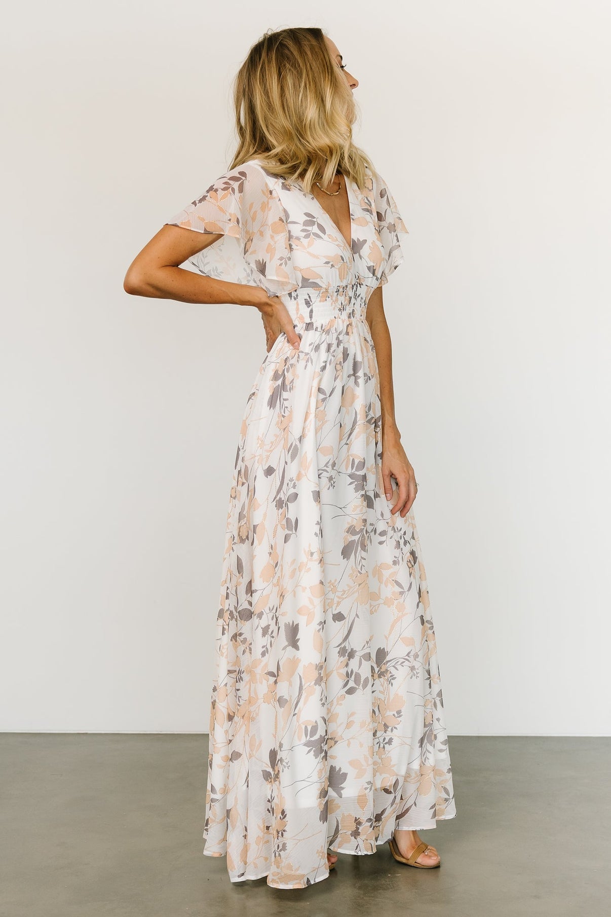 Lynlee Metallic Maxi Dress — Off White Print | Baltic Born