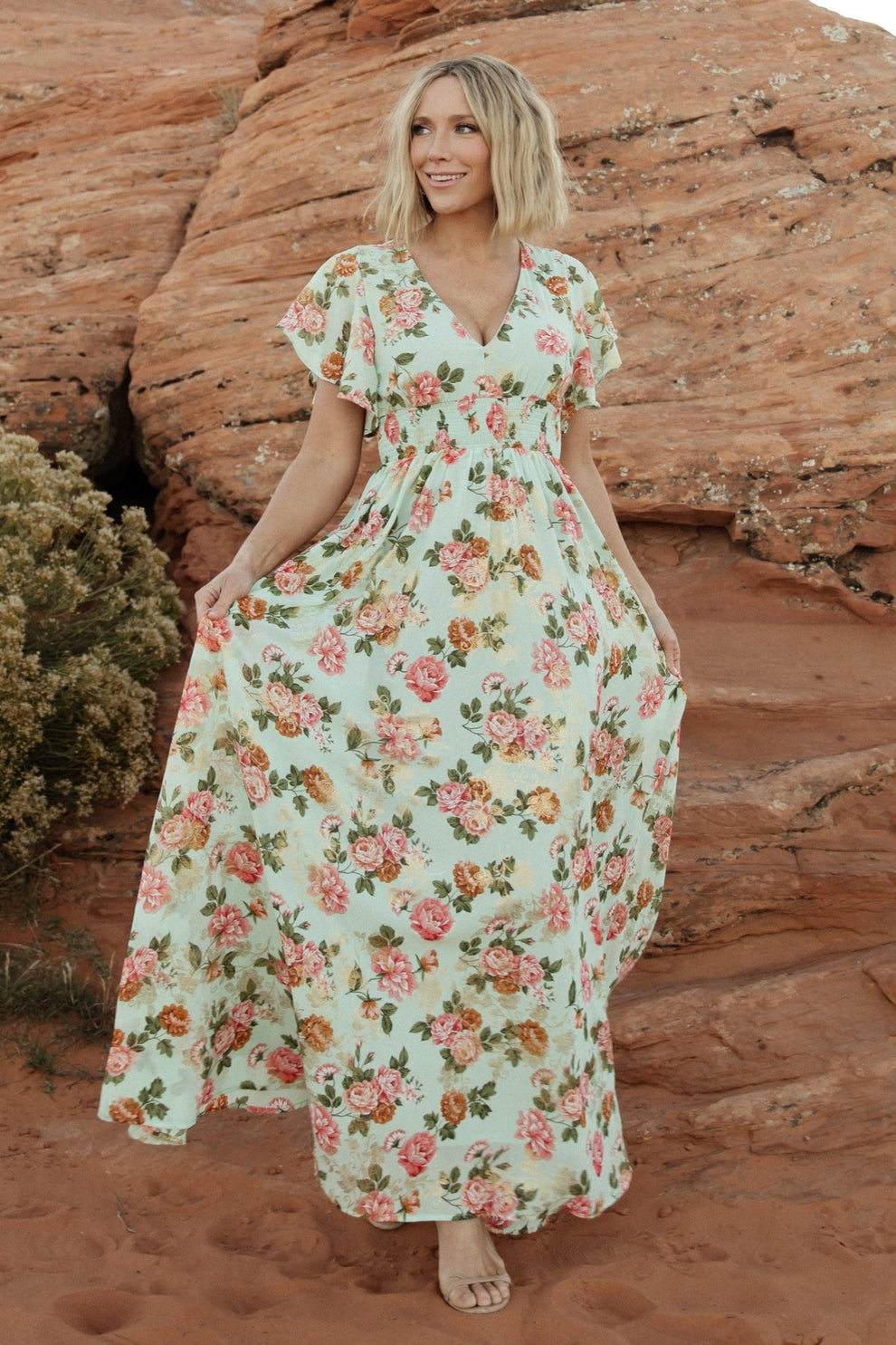 Lynlee Metallic Maxi Dress, Sage & Pink | Baltic Born