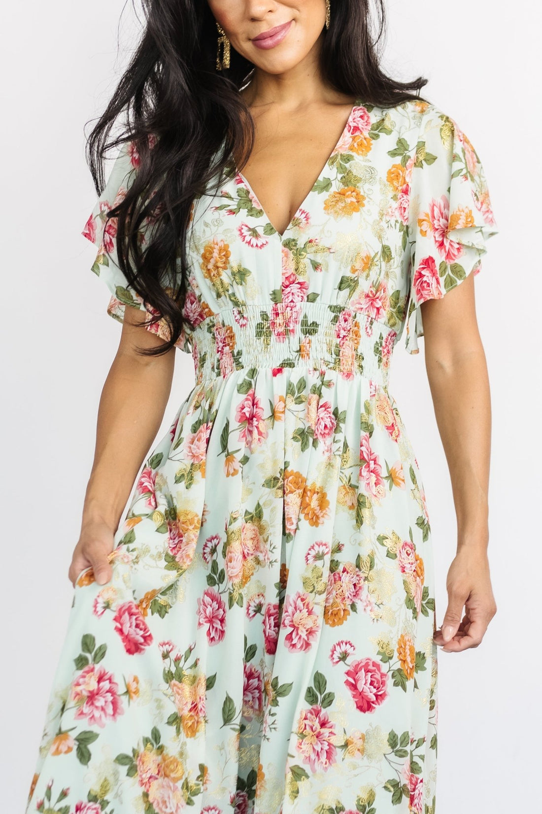 Lynlee Metallic Maxi Dress, Sage & Pink | Baltic Born