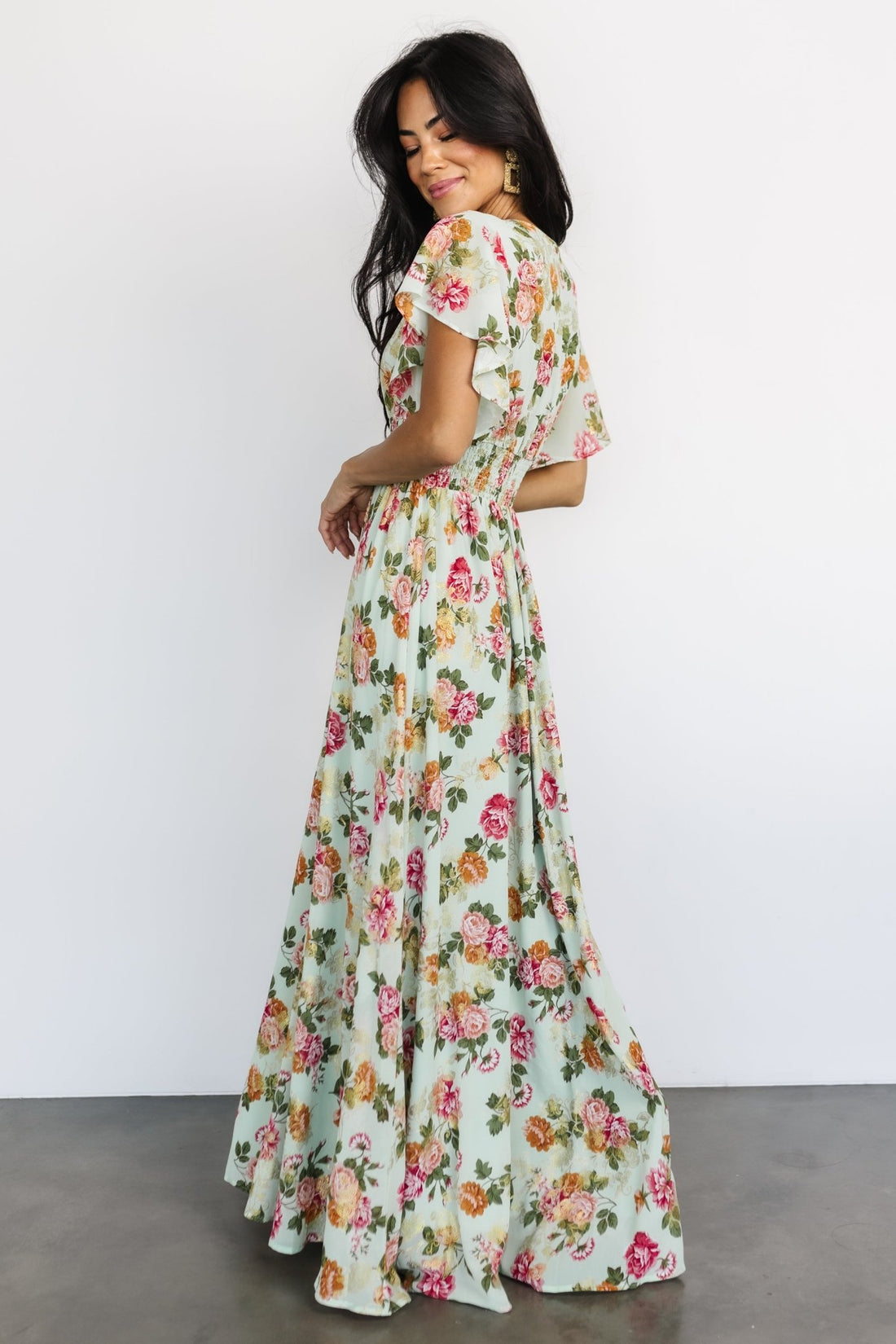 Lynlee Metallic Maxi Dress, Sage & Pink | Baltic Born