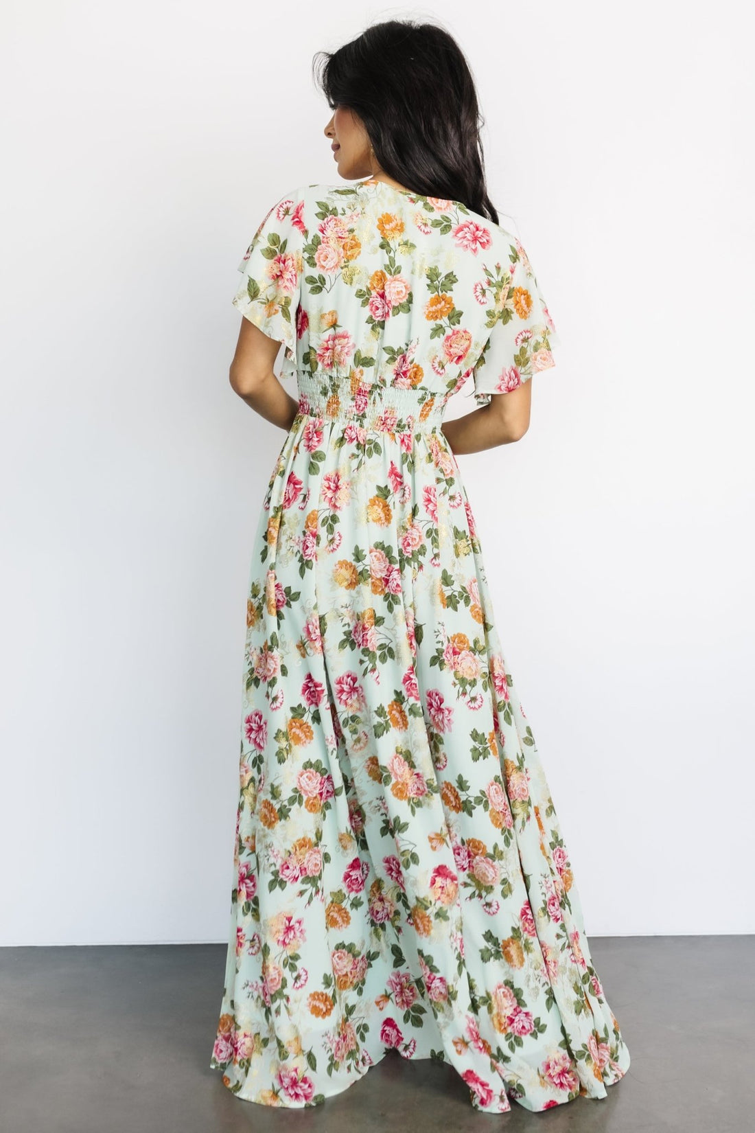 Lynlee Metallic Maxi Dress, Sage & Pink | Baltic Born