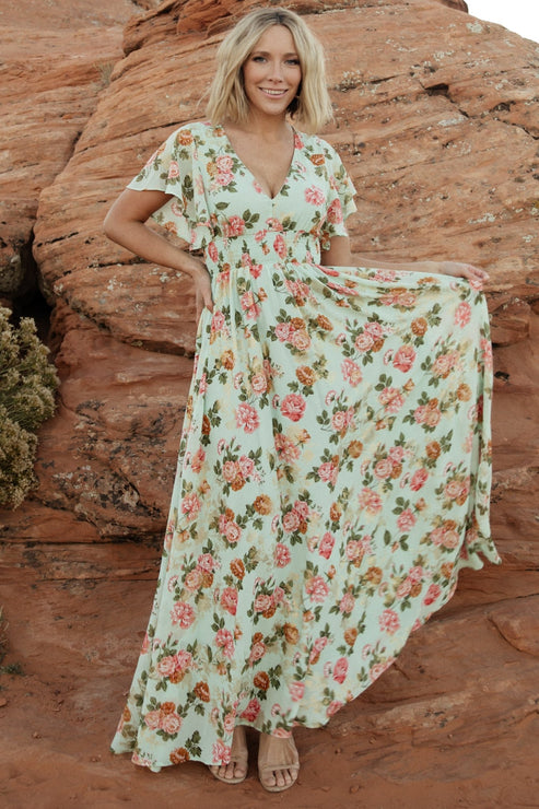 Lynlee Metallic Maxi Dress, Sage & Pink | Baltic Born
