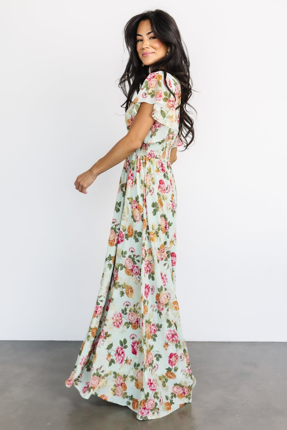 Lynlee Metallic Maxi Dress, Sage & Pink | Baltic Born