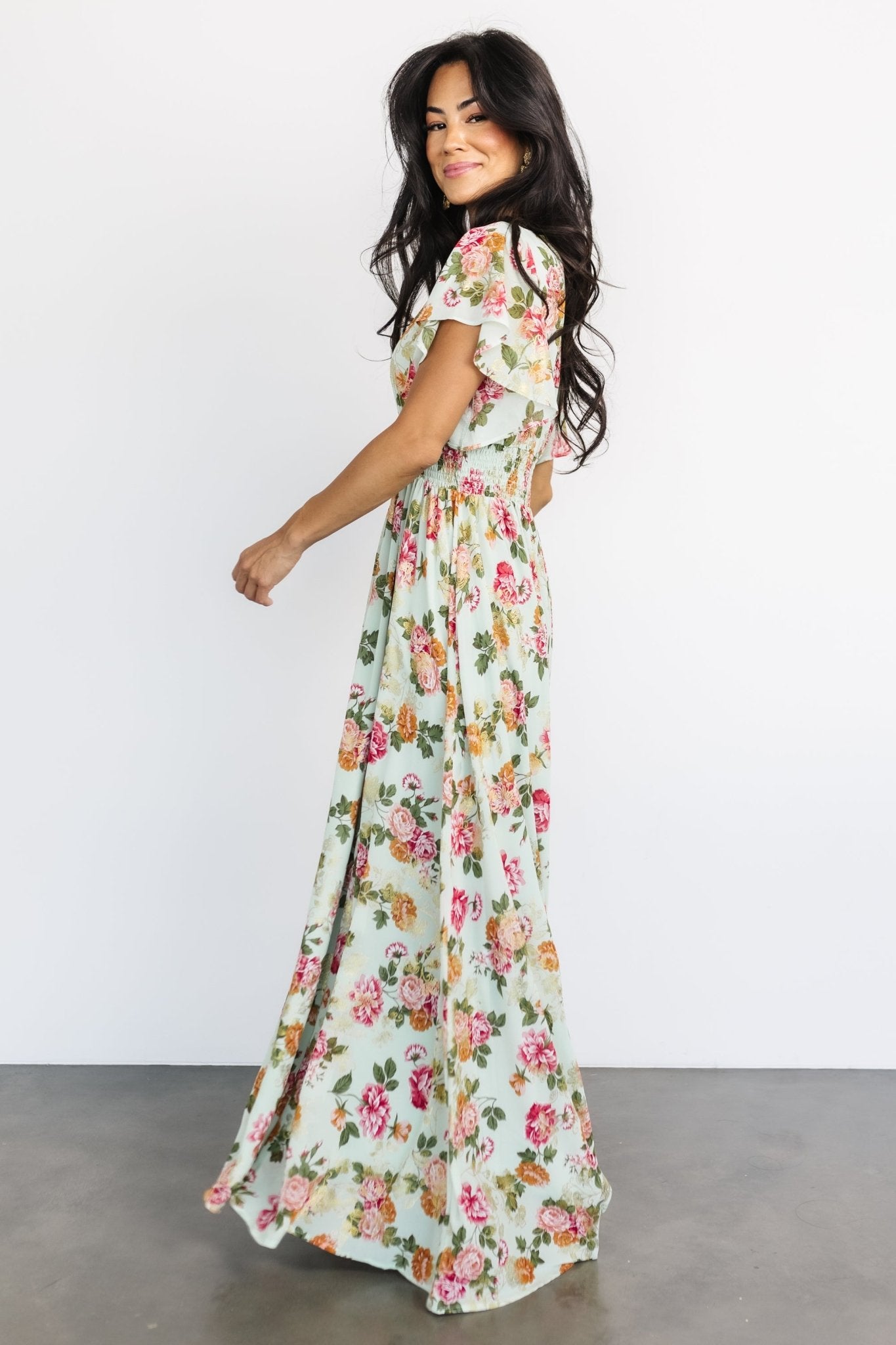 Lynlee Metallic Maxi Dress | Sage + Pink – Baltic Born