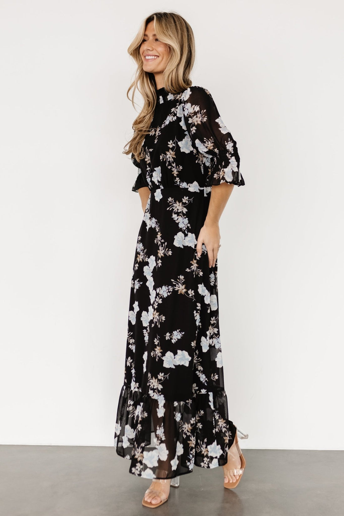 Marie Mock Neck Maxi Dress | Black Floral – Baltic Born