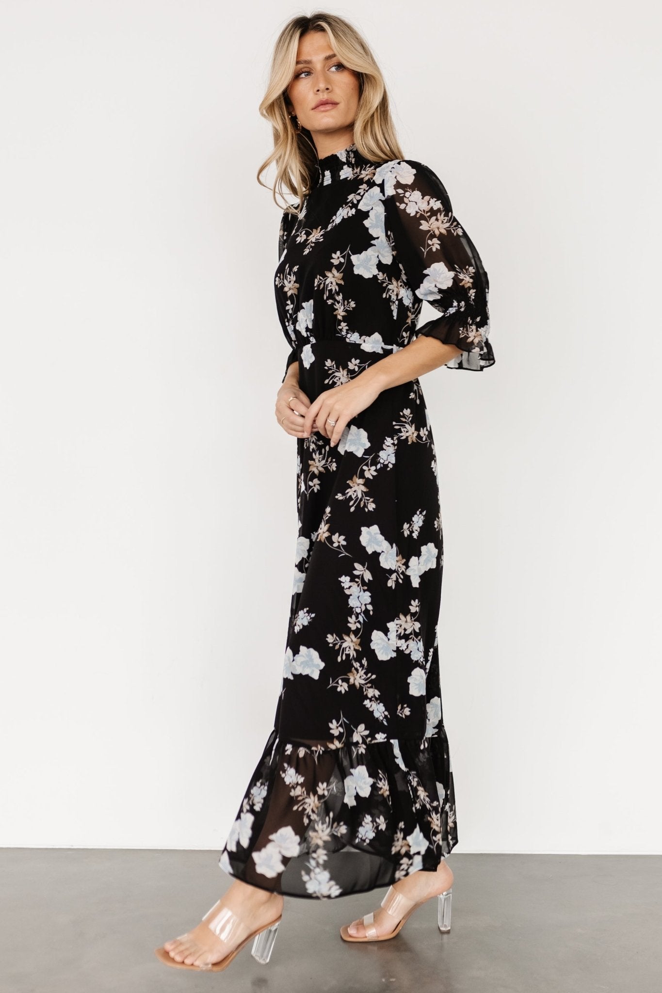 Marie Mock Neck Maxi Dress | Black Floral – Baltic Born