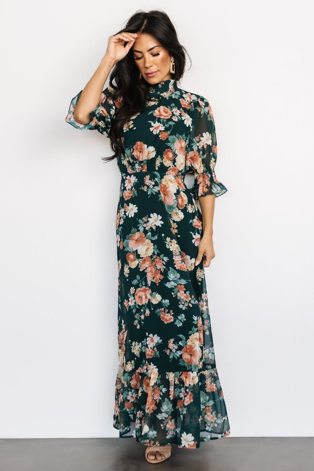 Marie Mock Neck Maxi Dress | Dark Green Floral – Baltic Born
